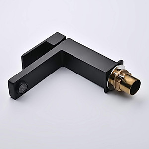 Matte Black Single Hole Bathroom Vanity Faucet, NEWRAIN Brass Single Handle Bathroom Faucet with Pop-up Sink Drain Assembly & Faucet Supply Lines