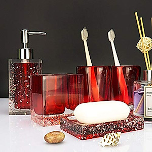 LUANT 5-Piece Resin Bathroom Accessory Set with Soap Dish, Dispenser, Toothbrush Holder and Tumbler, Red