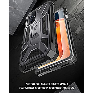 Poetic Spartan Series Designed for OnePlus 9 5G Case, Full-Body Rugged Shockproof Protective Cover with [Premium Leather Texture], Kickstand and Built-in Screen Protector, Metallic Gun Metal