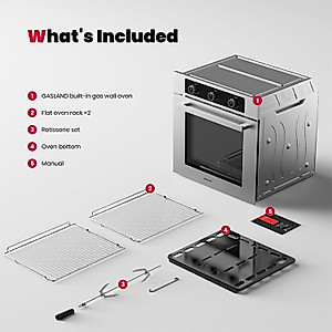 GASLAND 24 Inch Gas Wall Oven, Pro GS606MS Natural Gas Wall Oven, Built-in Single Wall Oven, with Bake Broil Rotisserie Functions, Built-in Timer and Convection Fan, 120V Cord Plug, Stainless Steel