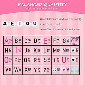 Amaney 1400 Pieces 4x7mm White Round Acrylic Alphabet Letter Beads A-Z Heart Pattern Beads and Crystal Line for Jewelry Making Bracelets Necklaces Key Chains