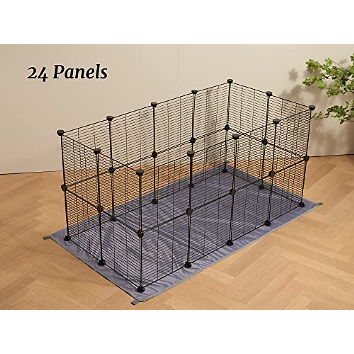 LURIVA DIY Guinea Pig Cage with Mat, Small Animal Playpen with Mat, Pet Playpen, Rabbit Cage, Small Animal Cage, Puppy Dog Playpen, Indoor Outdoor Metal Wire Yard Fence,12 X 12 Inch, 12 Panels, Black