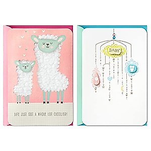 Hallmark Pack of 2 Baby Shower Cards (Baby Girl Lambs and Gender Neutral Mobile)