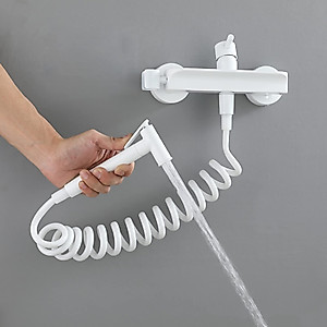 TVBNHU Handheld White Bidet Sprayer, Brass Bidet Attachment Set for Toilet, Wall Mounted Mixer Bidet Faucet with Hot and Cold Water, Single Handle ​Cloth Diaper Sprayer