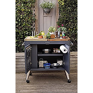 Everdure Mobile Prep Kitchen, 40-Inch Indoor/Outdoor Kitchen Island, Rolling Cart with Lockable Wheels, Equipped with Built-in Cutting Board and Serving Trays, Graphite