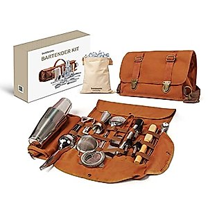 Travel Bartender Kit with 20 Piece Stainless Steel Travel Bar Kit Set and Portable Bartender Kit Bag for Traveling Camping Professional Bartender Kit for Bartending and Cocktail Making