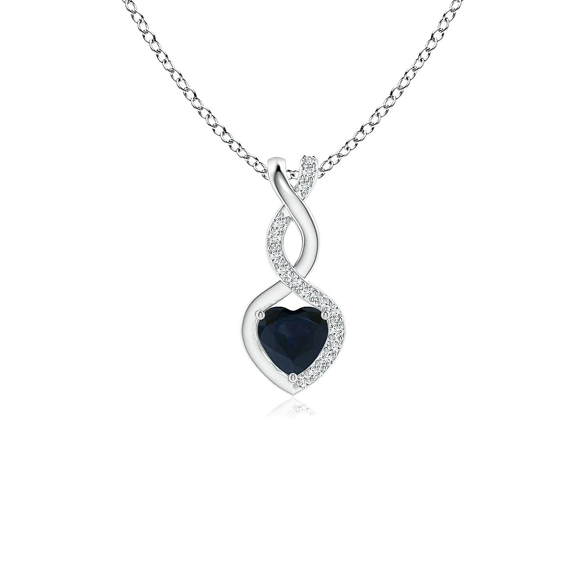 Angara Blue Sapphire Infinity Heart Pendant Necklace with Diamonds in Silver (4mm Blue Sapphire)