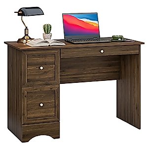 Tangkula Computer Desk with 3 Drawers, Wooden Home Office Desk PC Laptop Notebook Desk, Compact Study Desk Writing Desk, Computer Workstation Ideal for Home & Office