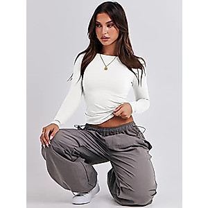 ANRABESS Women Long Sleeve Crop Top Basic Tees Tight Fitting T-Shirt Trendy 2023 Fall Shirts Undershirts Sexy Casual Going Out Cropped Tops 1029dabai-S White