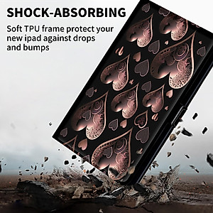 Universal Case for 9-10.5 inch Tablet, Leather Stand Protective Case Cover for 9.7" 10.1" 10.5" Tablet with Adjustable Fixing Silicon Band, Pink Heart