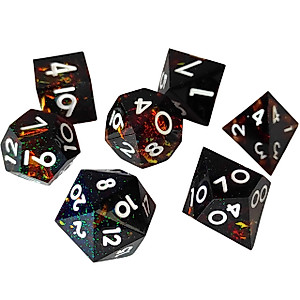 FOXBITE Sharpe Dice 7 DND Dice Sets Polyhedral Teal Swirl Black with Sequins Inside with Gorgeous Box Case for DND Dungeons and Dragons (Teal Swirl Black with Sequins) (Changeling)
