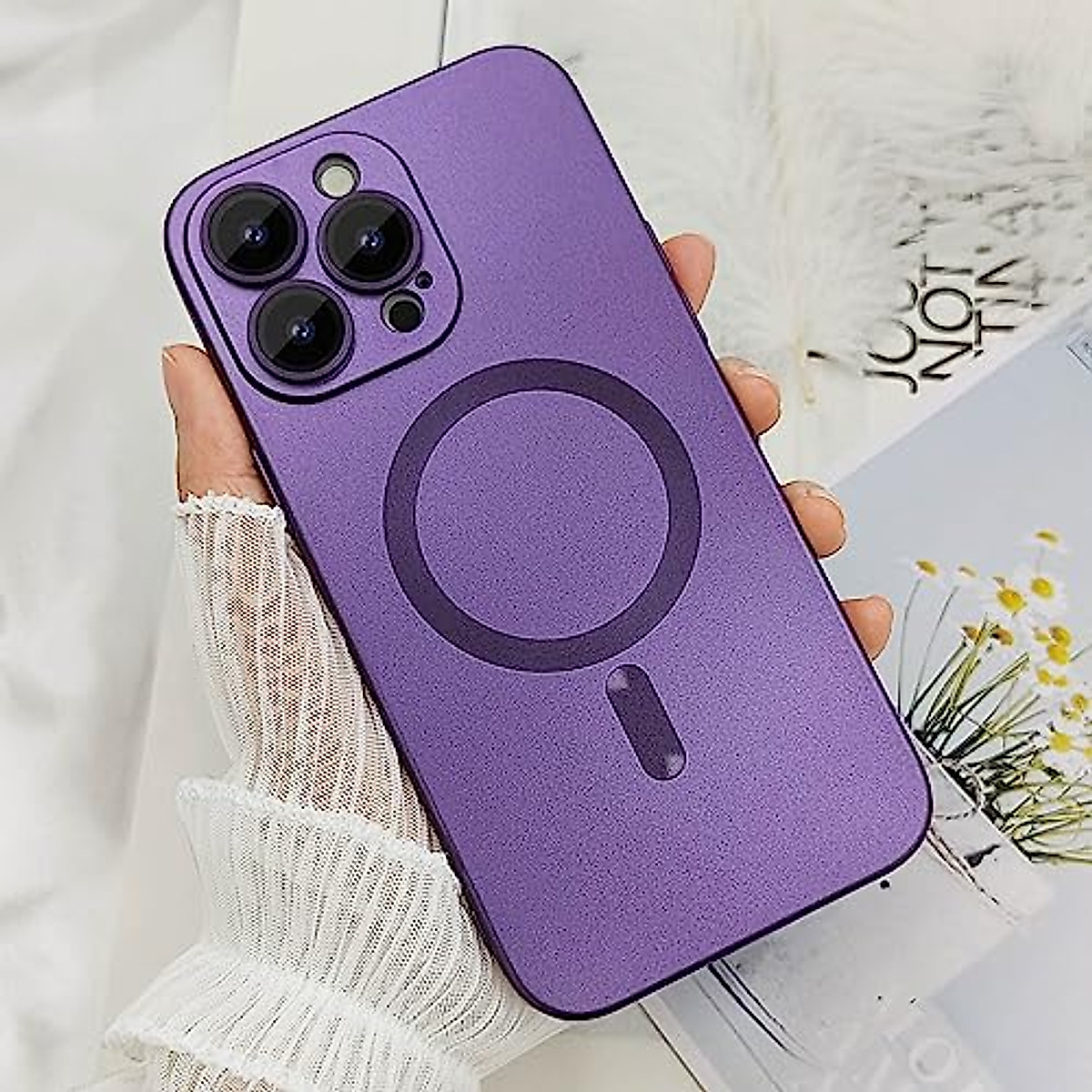 ankofave Magnetic case for iPhone 14 Pro Max Phone Case for Women, Matte Luxury Soft Metallic Luster Design with Camera Lens Protector, Compatible with Magsafe Case for iPhone 14 Pro Max 6.7"-Purple