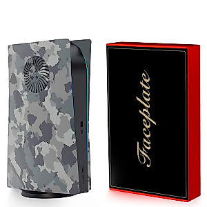 calaxike PS5 Cover Plate with Anti-Scratch, Anti-Fingerprint and Airflow Vents - Grey Camouflage Design