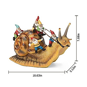 SUYNYBHF Garden Gnome Statue Outdoor Gnomes Driving Snail with Rope Patio Lawn Yard House Kitchen Figurine Art Housewarming Funny Resin Decoration 7.68 inch Gift by Hand Painted…