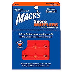 Mack's Snore Mufflers Silicone Putty Ear Plugs, 6 Pair - Comfortable, Moldable Silicone Ear Plugs for Sleeping, Snoring, Loud Noise & Traveling | Made in USA