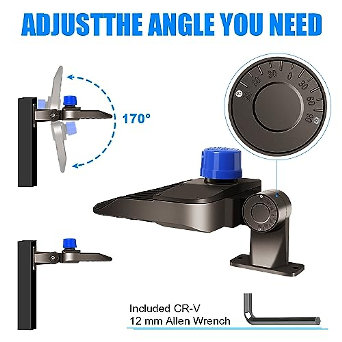 Juyace 150W led Parking lot Light Outdoor Street Area Lighting with Dusk to Dawn Photocell IP65 5000K Arm Mount 100-277V LED Shoe Box Commercial Lighting Adjustable Yard Security Light