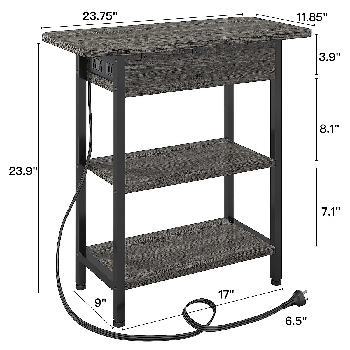 LIDYUK End Table with Charging Station, Set of 2 Flip Top Narrow Side Table for Small Spaces, Nightstands Set of 2 for Bedroom, End Tables Living Room Set of 2 with Storage Shelf, Dark Grey