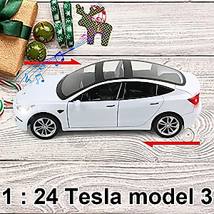 1:24 Scale Tesla Model 3 Alloy Car Model Diecast Toy Vehicles for Kids, Tesla car Model，Pull Back Alloy Car with Lights and Music,Gifts for Boys and Girls.