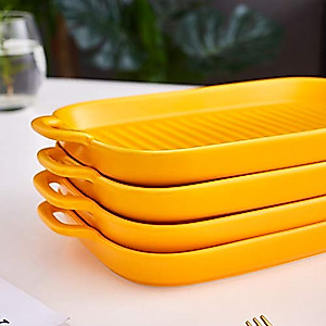 Bruntmor 8.5" X 7" Black Porcelain Set of 4 Serving Platters. Amazing lasagna pan with handle, Matte Glaze Baking Dish Dinner Plates, Oven Safe Serving Dishes for Christmas, Square