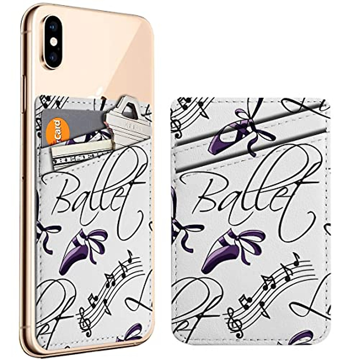 Pack of 2 - Cellphone Stick on Leather Cardholder ( Cute Beautiful Ballet Pattern Pattern ) ID Credit Card Pouch Wallet Pocket Sleeve