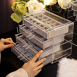 Yalych Jewelry Box Jewelry Case Clear Acrylic Jewelry Box With 4 Drawers For Earring Bangle Bracelet Necklace And Rings Storage Jewelry Organizer