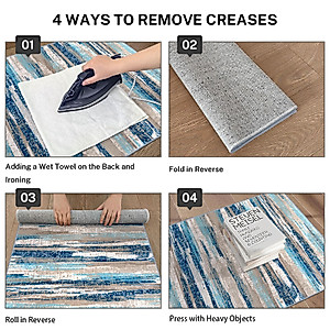 Lansny Modern Abstract Entryway Rug Indoor 2x3 Washable Rug Non-Slip Soft Small Area Rug Blue Kitchen Mats Thin Print Faux Wool Floor Carpet Throw Rugs for Entrance Bedroom Office Home Decor