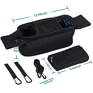 Lupantte Universal Stroller Organizer with 2 Insulated Cup Holders, Stroller Accessories, for Carrying Diaper, iPhone, Toys & Snacks, Fits Britax, Uppababy, Baby Jogger, and BOB Stroller