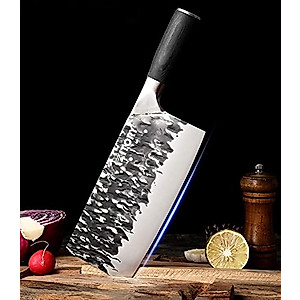 Kitory Meat Cleaver Heavy Duty Chinese Chefs Knife Forged Butcher Knife Handmade 8" Chopper Knife Traditional Kitchen Knife for Cutting Chopping Meats, Small Bones and Vegetables