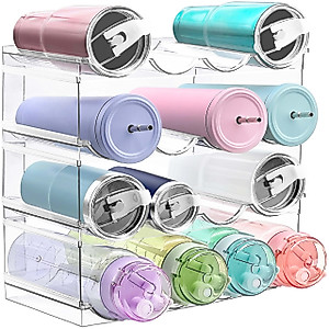 4 Pack Water Bottle Organizer, Large Compartment Stackable Kitchen Pantry Organization and Storage Rack, Plastic Water Bottle Holder for Kitchen Cabinet Organizer and Storage, Tumbler Mug Cup Shelf