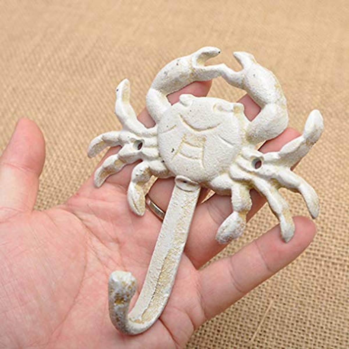 MY MIRONEY 3 Pieces Starfish Seashell Crab Coats Hooks White Beach Ocean Theme Towels Key Hooks Cast Iron Decorative Wall Hooks with Screws