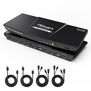 TESmart DisplayPort + HDMI KVM Switch 2 Monitors 2 Computers 4K@60Hz, Dual Monitor KVM Switch 2 Port Extended Display, EDID Emulators, USB 2.0, L/R Audio, Hotkey Switch, Button Switch with All Cables