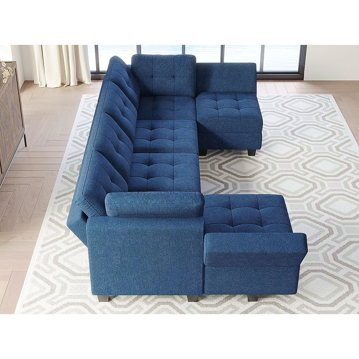 Belffin Modular U Shaped Sectional Sofa Couch with Reversible Chaises 6-seat Sectional Couch with Storage Seat Modular Sectional Set with Ottomans Blue