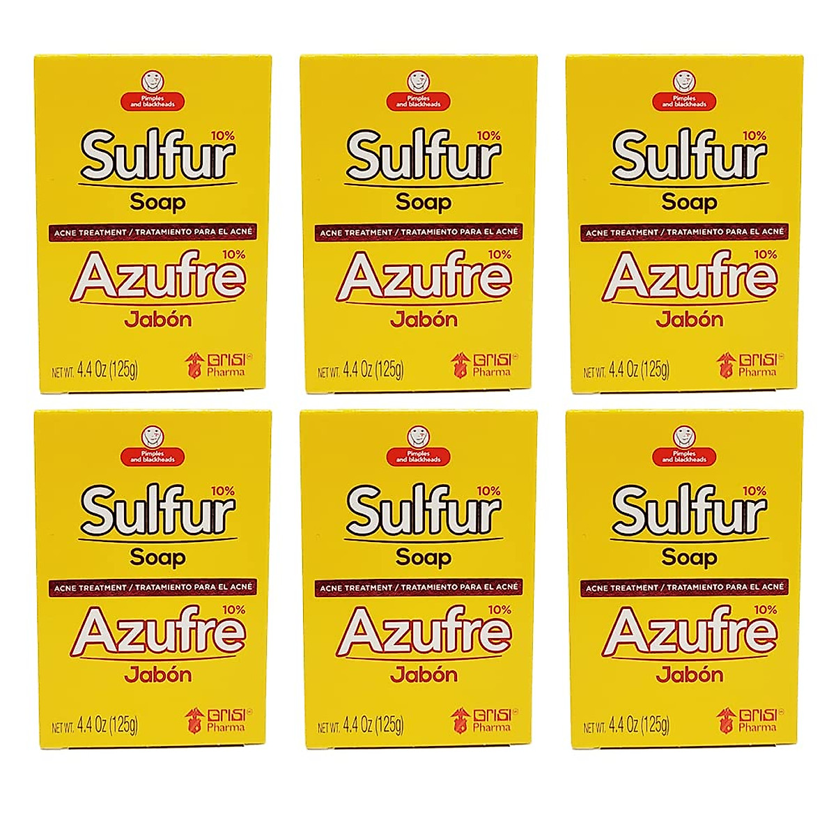 Grisi Sulfur Soap for Acne - 4.4 ounce (Pack of 6)