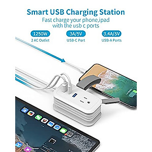 Travel Power Strip with USB, HAFINO 3.9 FT Wrapped Extension Cord Flat Plug with 2 Outlets 3 USB (1 USB C), Small Power Strip No Surge Protector for Cruise Ship Hotel Home Office,White