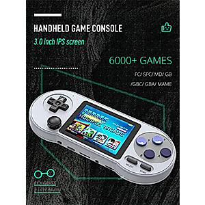 EQUITARE Handheld Game Console, Built in 6000+ Games, 3.0 Inch IPS Screen Retro Handheld Game Console, SF2000 Handheld Console Support 7 Emulators & AV Output, Ideal Gift for Kids Adults