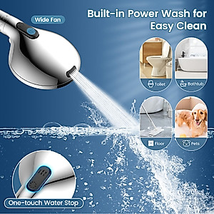 PWERAN Filtered Shower Head with Handheld, Dual Filters High Pressure Water Flow 9 Spray Mode Showerhead, Built-in Power Wash with Hose & Water Softener Filters for Hard Water - Remove Chlorine