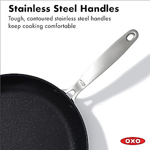 OXO Enhanced, 12" Frying Pan Skillet with Lid, Healthy Ceramic Nonstick, PFAS-Free, Stainless Steel Handle, Dishwasher Safe, Oven Safe, Black