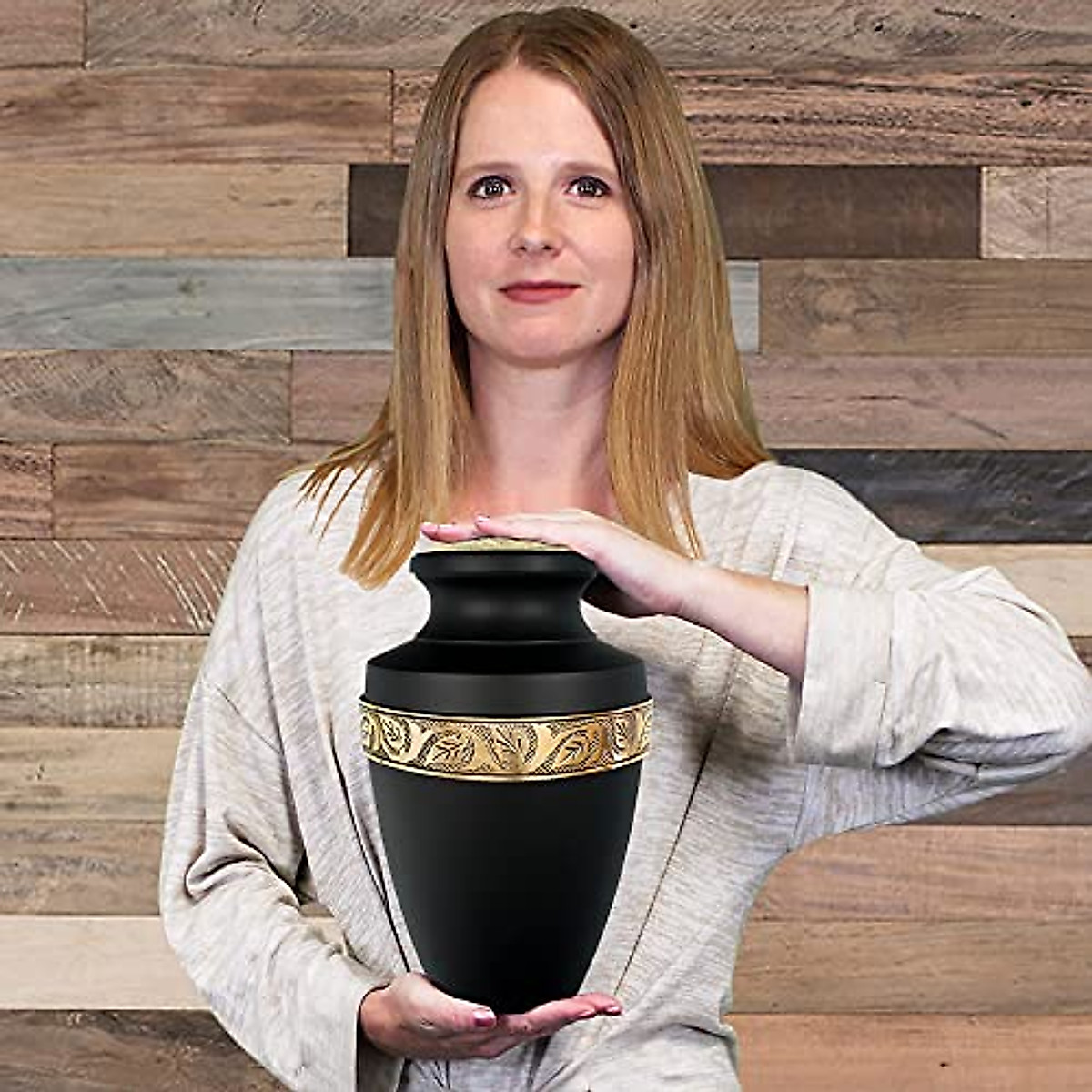Trupoint Memorials Cremation Urns for Human Ashes - Decorative Urns, Urns for Human Ashes Female & Male, Urns for Ashes Adult Female, Funeral Urns - Black, Large