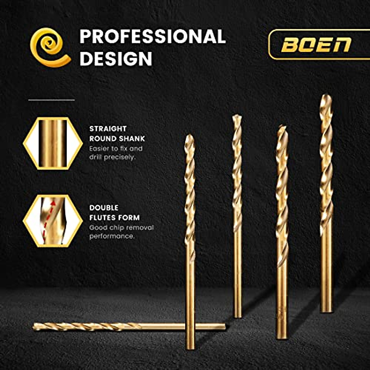 BOEN Cobalt Drill Bit Set - 13PCS M35 High Speed Steel Twist Jobber Length Drill Bits 1/16" - 1/4", Drill Bit for Hardened Metal, Stainless Steel, Cast Iron, Plastic and Wood, Indexed Storage Case