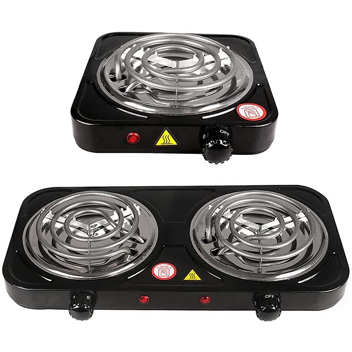 Timoau Double Countertop Portable Small Buffet Coiled, 2000W Electric Hot Burner Stainless Steel Electric Stove with 5 Level Temperature Control, Charcoal Burner for Camping&Cooking (Double Coil Burner)