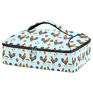 Kcldeci Insulated Thermal Food Carrier Insulated Casserole Carrier for Hot or Cold Food,Roosters Berries Insulated Tote Bag for Potluck Cookouts Parties Picnic,Lasagna Lugger