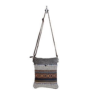 Myra Bag Tribal Pattern Small & Crossbody Bag Upcycled Cotton & Hair Leather S-2880