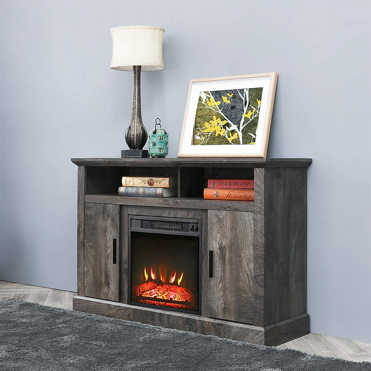 PatioFestival Electric Fireplace TV Stand Entertainment Center Corner Fire Place Heaters Tv Console with Generic Rustic Furniture for TVs up to 42" Wide, Rustic