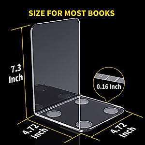 Clear Acrylic Book Ends, 4 Pcs Heavy Duty Non-Skid Bookends for Shelves/Desk, Office Home Book Stopper for Book, Video Games, CDs