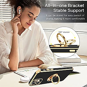 BENTOBEN Compatible with iPhone 12 Mini Case with 360° Ring Holder, Shockproof Kickstand Support Car Mount Women Men Non-Slip Protective Phone Case for iPhone 12 Mini 5.4", Black/Gold