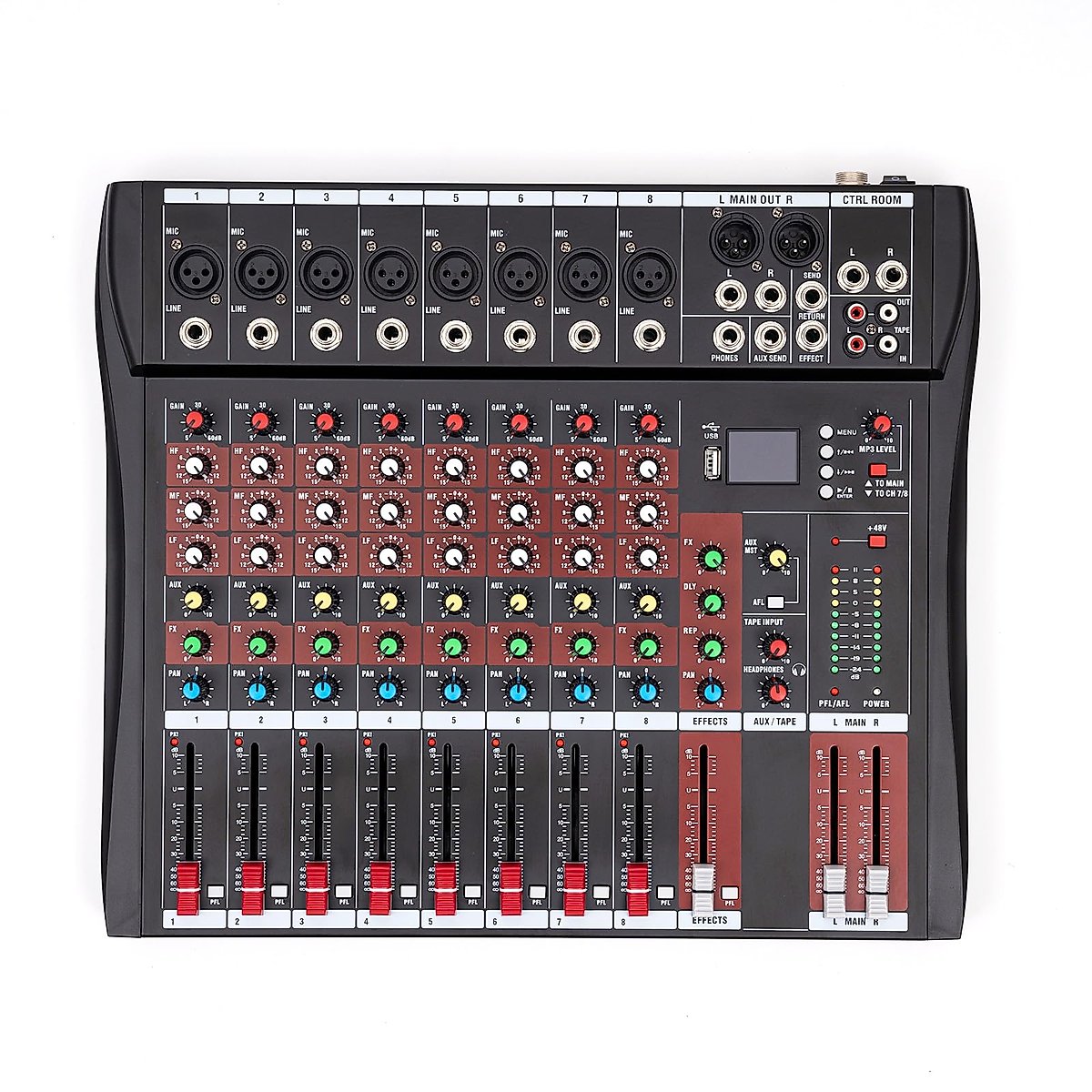 8 Channel Mixing Console Audio Mixer Bluetooth Studio Audio Mixer Sound Mixing Console Desk System Interface with USB Drive for PC Recording AC 110V