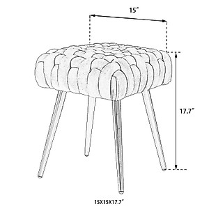 Decent Home Velvet Ottoman Footrest Stool,Tufted Fabric Upholstery Side Table Seat, Vanity Dressing Bench,Knit Lines Chair with Metal Legs for Living Room, Bedroom (Dark Green)