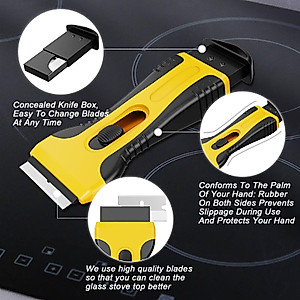 Rerdeim Razor Blade Scraper Tool With 20pcs Extra Blades, Razor Scraper For Cleaning Glass,Stove Top, Cooktop, Window, Oven, Paint, Sticker, Tile, Non Scratch