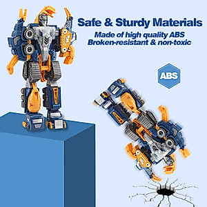 Construction Trucks Toy Dinosaur Vehicles Magnetic Set, 5-in-1 Educational STEM Building Car Kit, Transform to Big Robot, Holiday Birthday Present for Toddler Kid 3 4 5 6 7 Year Old Boys Girls