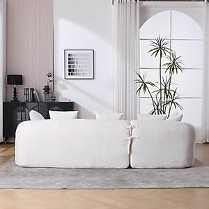 ONEMMLION Modular Sectional Couch Curved Corner Sofa, Comfy Upholstered L-Shape Boucle Sofa with Chaise Lounge, 3 Seater Cloud Sofa for Living Room, Apartment, Beige White